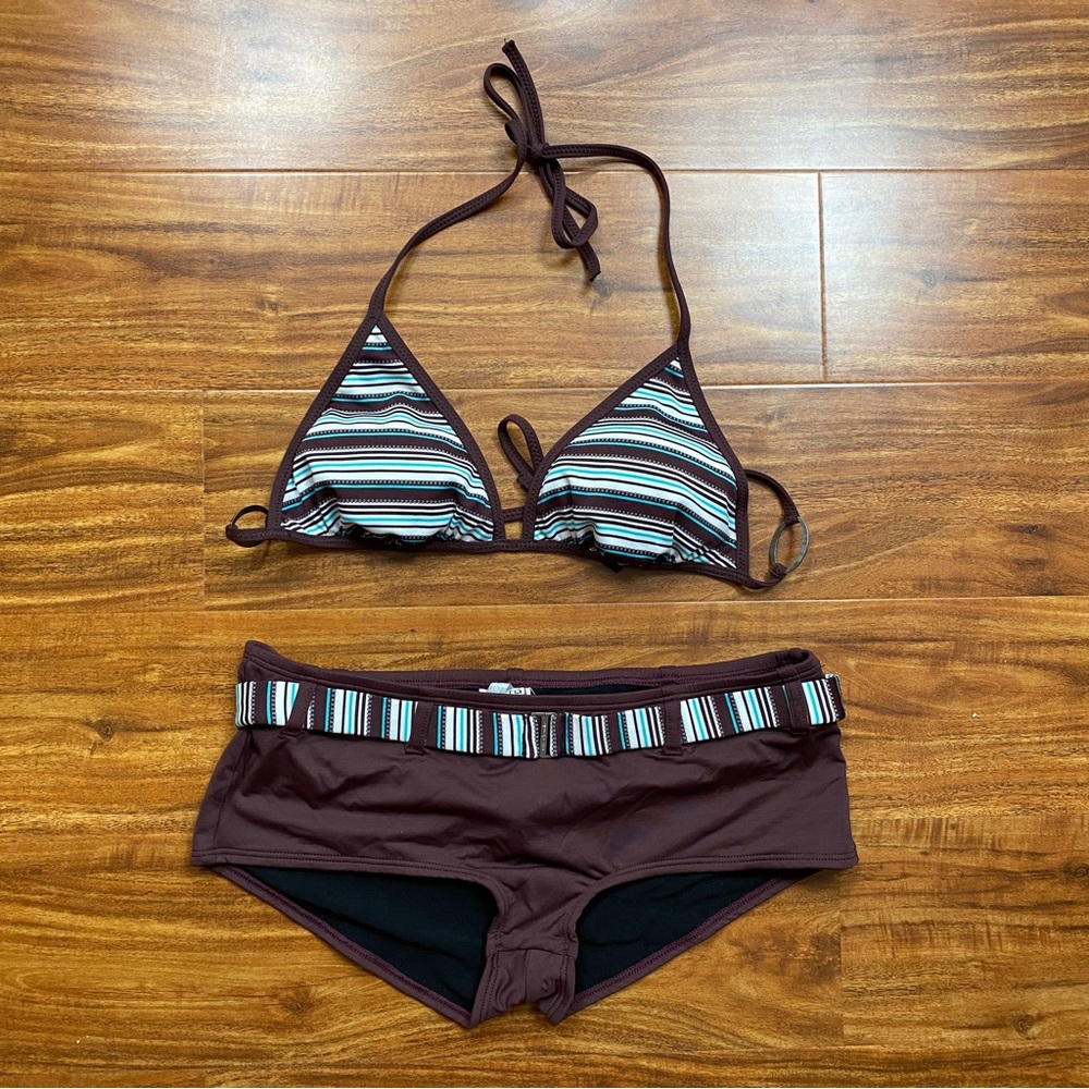 Axcelerate By Speedo Brown Stripe Adjustable Bikini T… - Gem